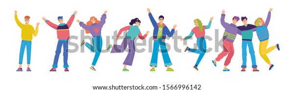 Set Young Happy Dancing Jumping People Stock Vector (Royalty Free ...