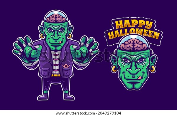 Set Zombie Illustration Brain Exposed Stock Vector (Royalty Free ...