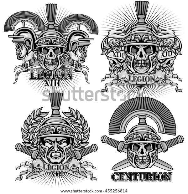 Sets Centurion Coat Arms Skull Grungevintage Stock Vector (Royalty Free ...