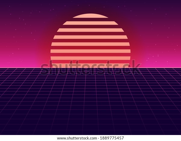 Setting Sun Retro Futuristic Synthwave Surface Stock Vector (Royalty ...