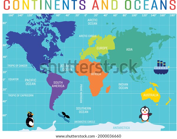 Seven Continents Model Map Childish Style Stock Vector (Royalty Free ...