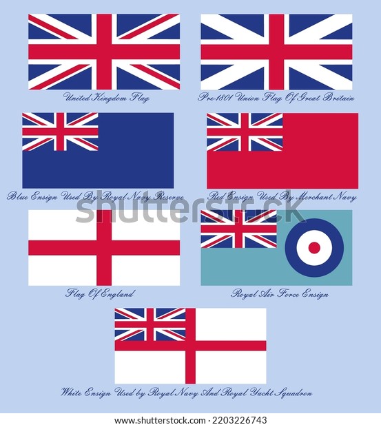 Seven Variants United Kingdom Flag Flags Stock Vector (Royalty Free ...