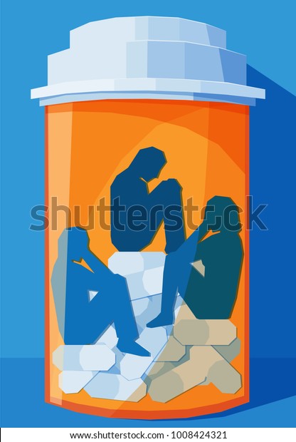 Several People Trapped Inside Pill Bottle Stock Vector (Royalty Free ...