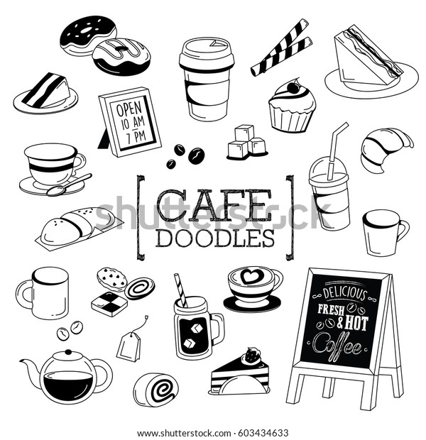 Several Things Cafe Doodle Styles Doodles Stock Vector (Royalty Free ...