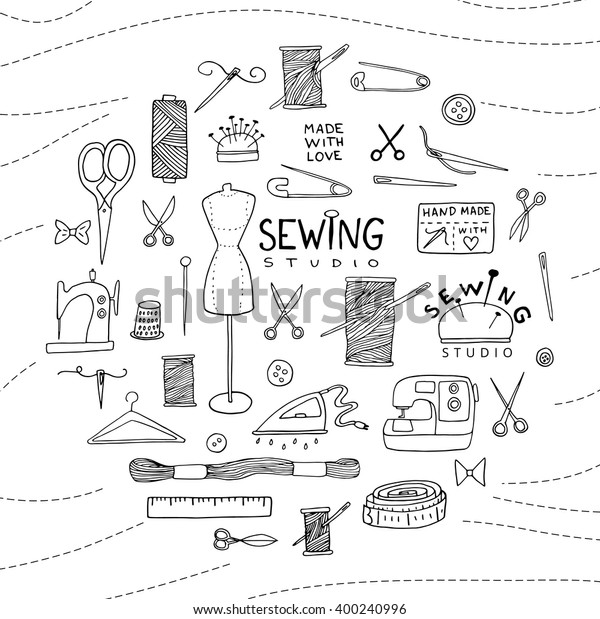 Sewing Doodle Icons Arranged Circle Shape Stock Vector (Royalty Free ...