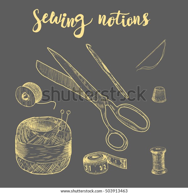 Sewing Notions Hand Drawn Thread Needle Stock Vector (Royalty Free ...