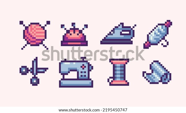 Sewing Tailoring Pixel Art Set Dressmaking Stock Vector (Royalty Free ...