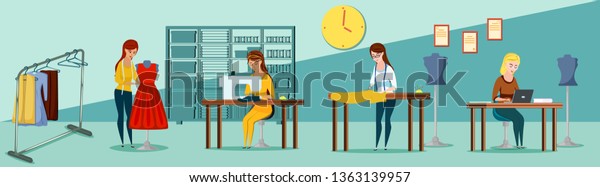 Sewing Workshop Set Illustration Vector Cartoon Stock Vector (Royalty ...