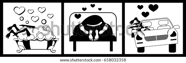 Sex Bath Sex Bed Sex Car Stock Vector Royalty Free 658032358