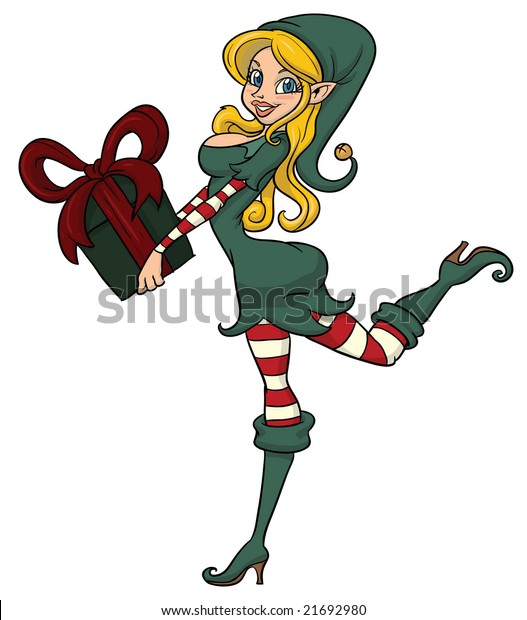Sexy Christmas Elf Holding A Present