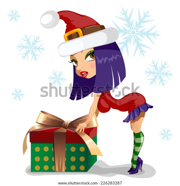 Sexy Christmas Girl Elf Vector Illustration Stock Vector Royalty Free 226283287