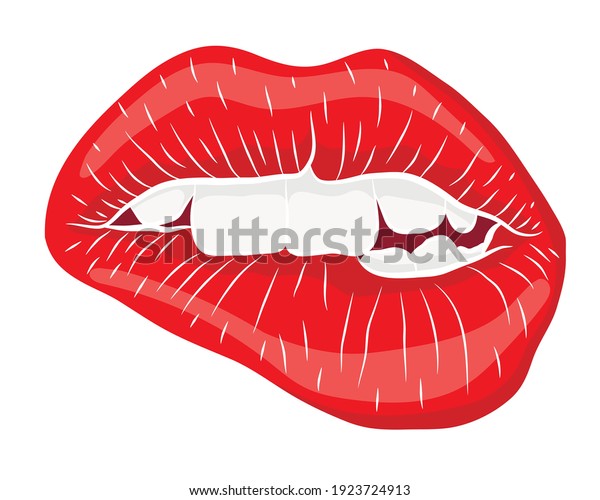 Sexy Red Lips Red Lipstick Bite Stock Vector Royalty Free 1923724913 Shutterstock