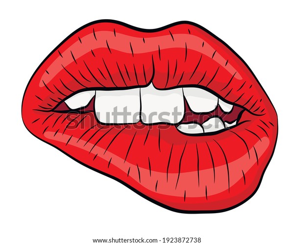 Sexy Red Lips Red Lipstick Bite Stock Vector Royalty Free 1923872738 Shutterstock