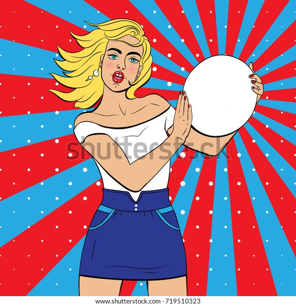 Vektor Stok Sexy Surprised Blonde Pop Art Woman Tanpa Royalti