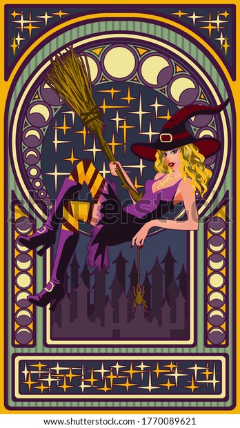 Sexy Witch Broom Art Nouveau Style Stock Vector Royalty Free 1770089621 Shutterstock