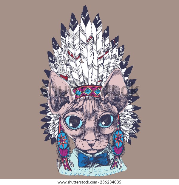 Sfinks Cat Portrait Native American Indian Stock Vector (Royalty Free ...