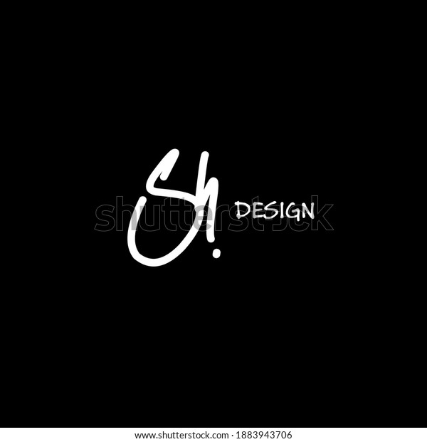 Sh Handwritten Logo Identity Black Background Stock Vector (Royalty ...