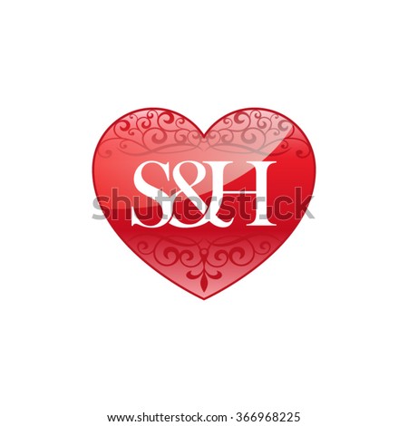 SH Initial Letter Logo Ornament Heart Vector de stock (libre de ...