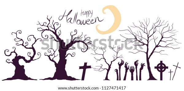 Shadow Halloween Trees On White Background Stock Vector (Royalty Free ...
