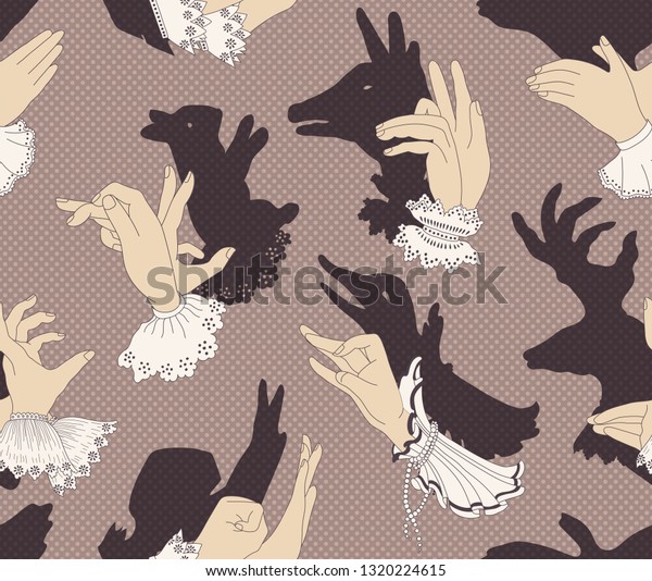 Shadow Hand Puppets Victorian Era Seamless: vector de stock (libre de ...