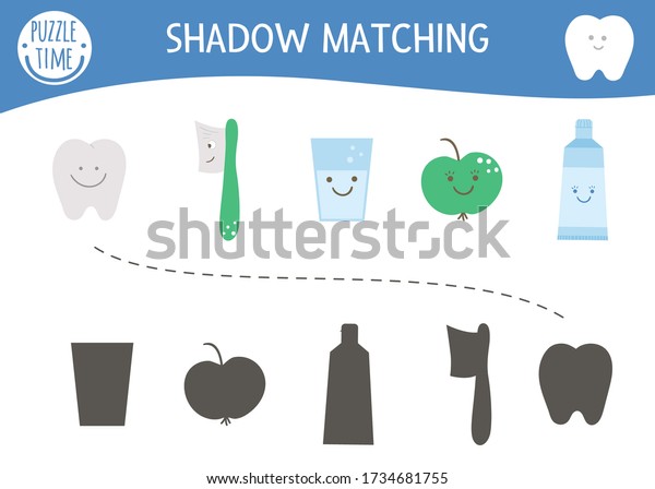 Shadow matching activity for children with cute dental care equipment ...