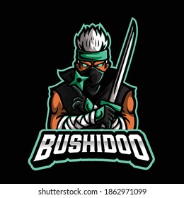 Shadow Ninja Holding Sword Mascot Logo Stock Vector (Royalty Free ...