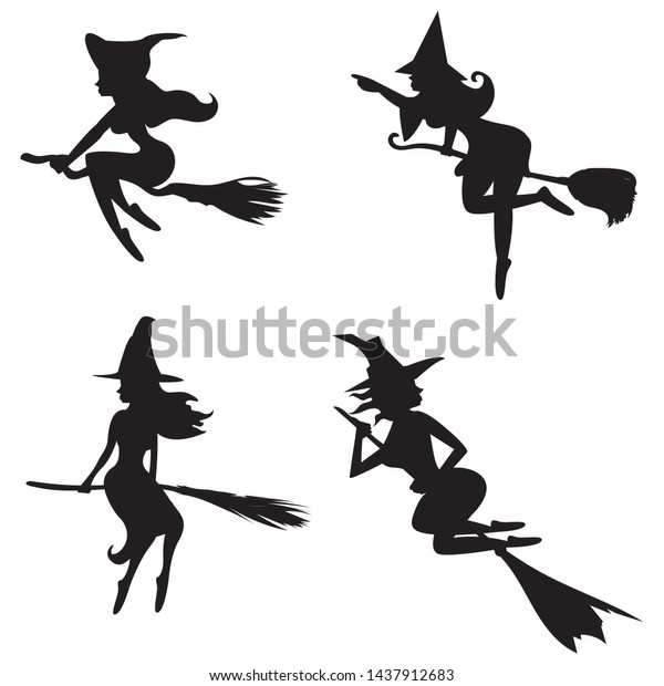Shadow Witch On Brooms Isolated On Stock Vector (Royalty Free) 1437912683