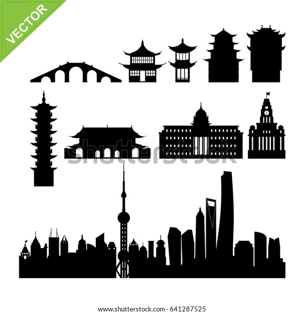 Shanghai Landmark Skyline Silhouettes Vector Stock Vector (Royalty Free ...