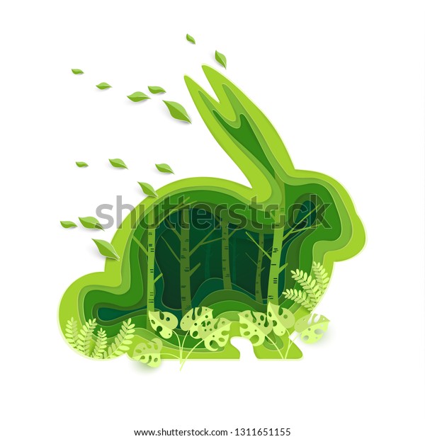 Shape Rabbit Green Ecological Concept Paper: stockvector (rechtenvrij ...