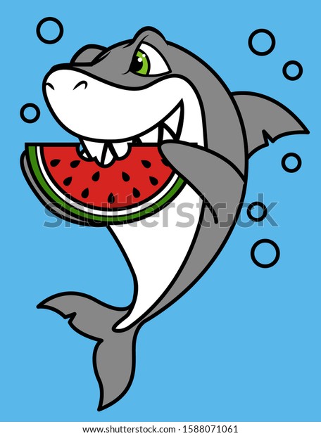 Shark Loves Eat Watermelon Stock Vector (Royalty Free) 1588071061