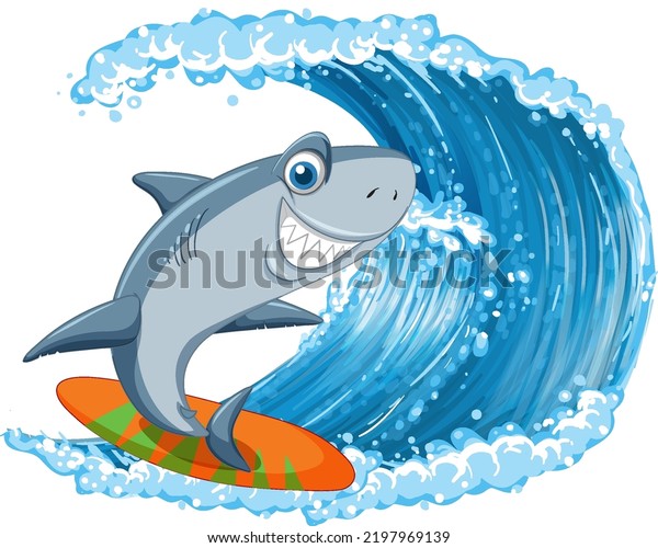 Shark On Surfboard Ocean Wave Illustration Stock Vector (Royalty Free ...