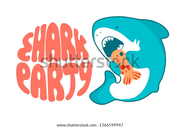 Shark Vector Cartoon Seafish Cute Eating Stock Vector (Royalty Free ...
