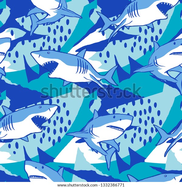 Shark Vector Illustration Seamless Print Pattern Stock Vector (Royalty ...