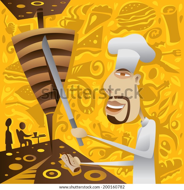 Shawarma Restaurant Chef Food Donar Kebab Stock Vector (Royalty Free ...