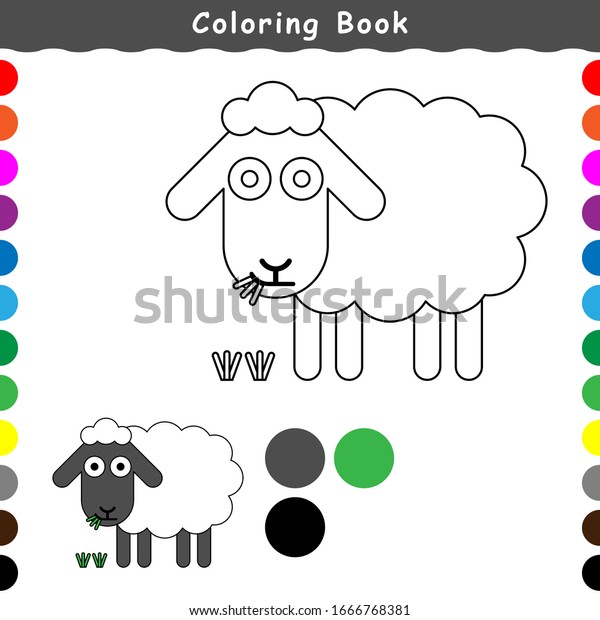 Sheep Eating Grass Coloring Book Illustration Stock Vector (Royalty ...