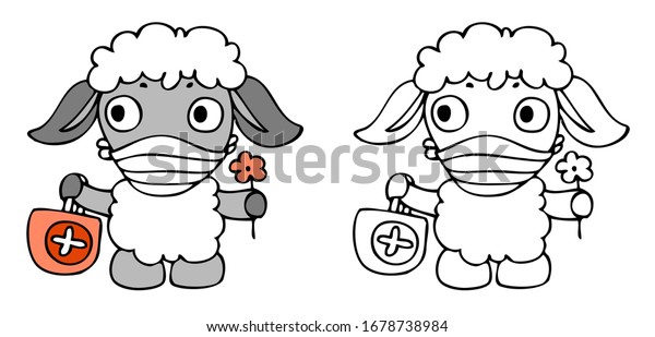 Sheep Has Wearing Face Mask Cute Stock Vector (Royalty Free) 1678738984
