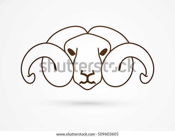 Sheep Head Big Horn Outline Graphic Stock Vector (Royalty Free ...