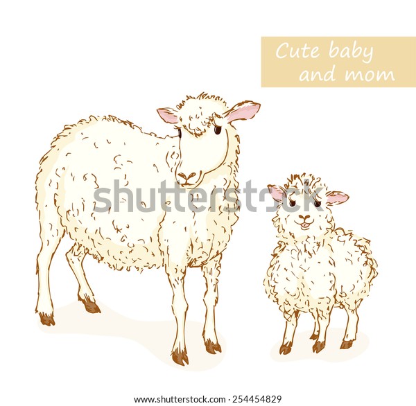 Sheep Lamb Cute Animals Family Mom Stock Vector (Royalty Free) 254454829