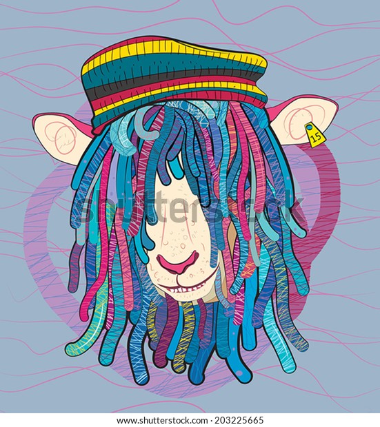 Sheep Rastaman Colored Dreadlocks Illustration: vector de stock (libre ...