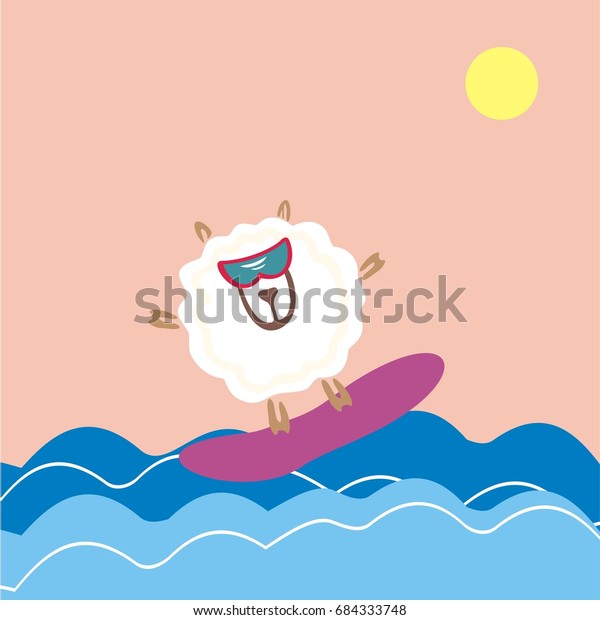 Sheep Surfing Sea Vector Illustration Fun Stock Vector (Royalty Free ...