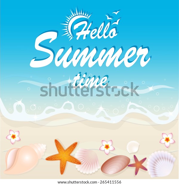 Shells On Beach Vector Illustration Stock Vector (Royalty Free) 265411556