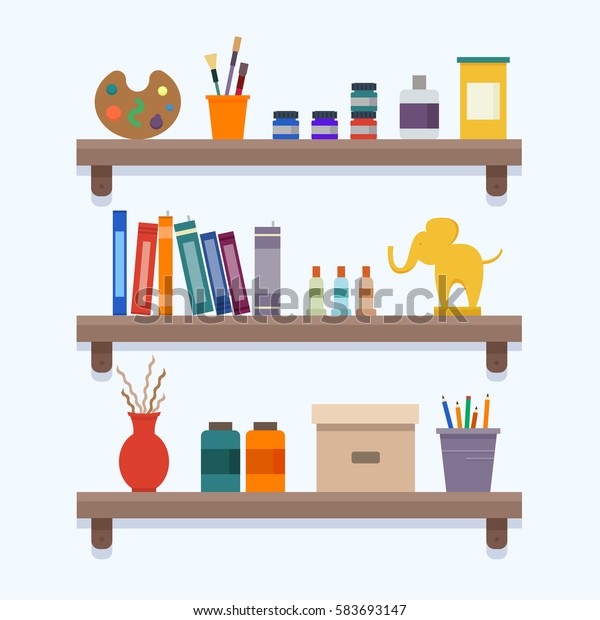 Shelves Art Equipment Tools Flat Style Stock Vector (Royalty Free ...