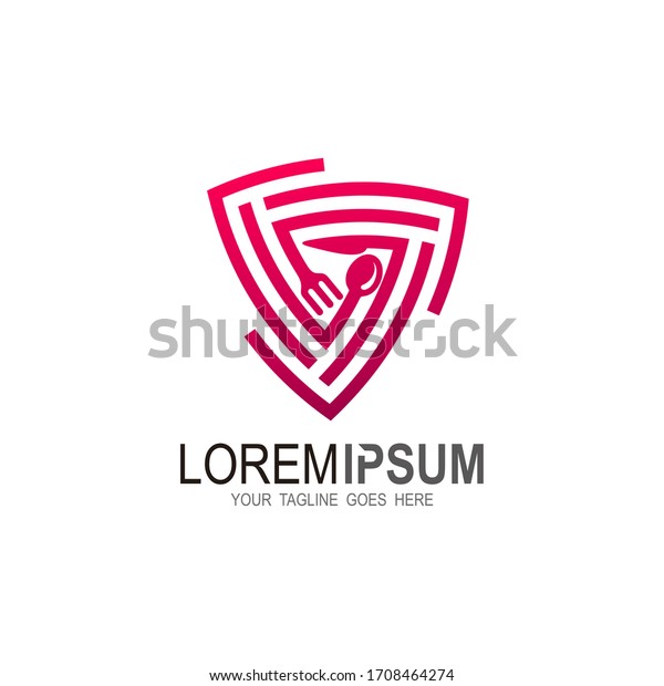 Shield Logo Cutlery Design Restaurant Line Stock Vector (Royalty Free ...