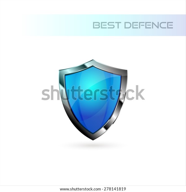 Shield realistic icon. Blue realistic shield. Defence symbol. Use as ...