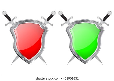 Shields Crossed Swords Green Red Vector Stock Vector (Royalty Free ...