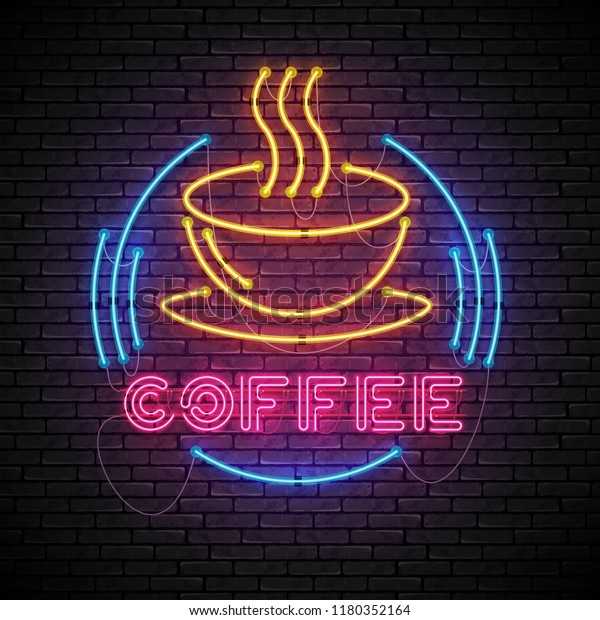 Shining Glowing Yellow Neon Coffee Sign Stock Vector (Royalty Free ...