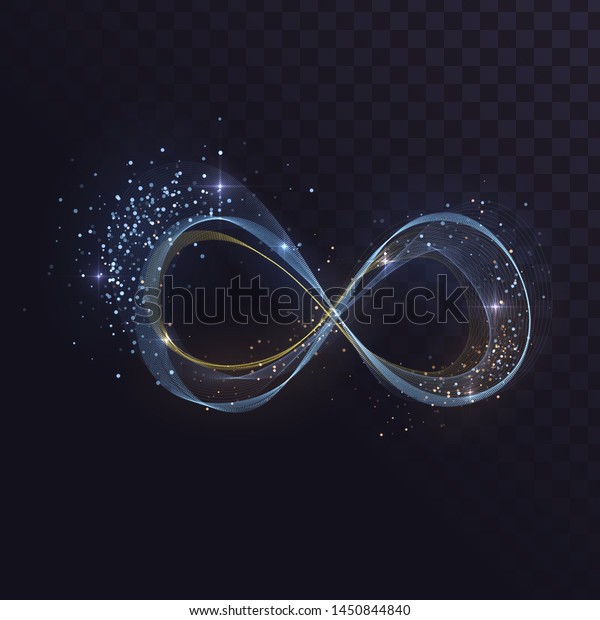 Shining infinity sign with sparks on a transparent background