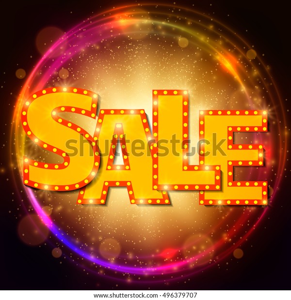 Shining sale on circle frame. Vector illustration