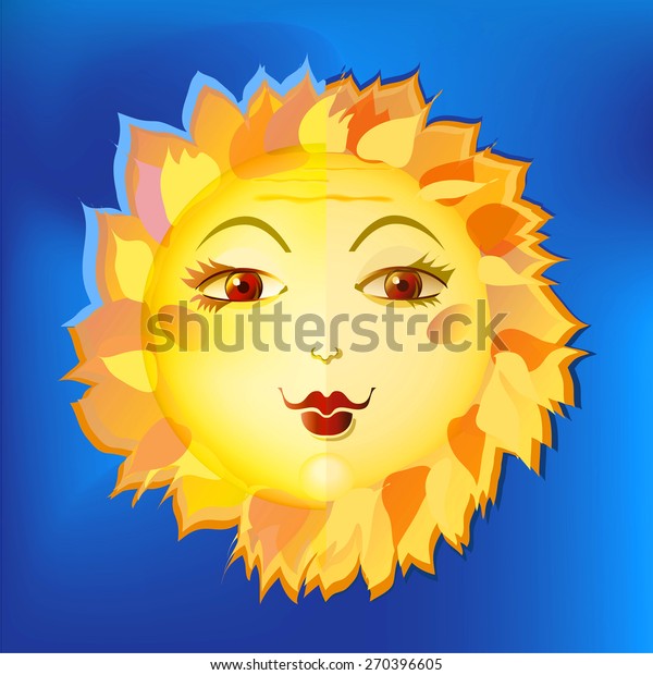 Shining Yellow Smiling Sun Blue Sky: vector de stock (libre de regalías ...