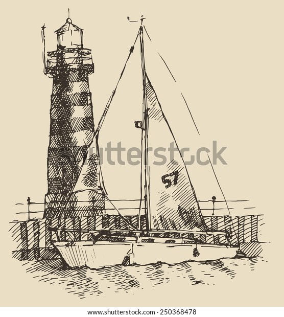 Ship Beacon Vintage Engraved Illustration Hand: vector de stock (libre ...